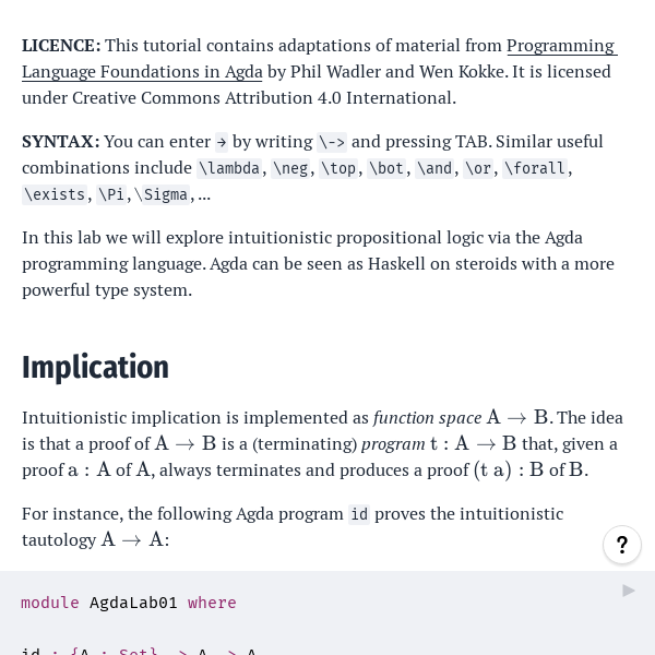 Lab06 - Intuitionistic propositional logic in Agda - Nextjournal