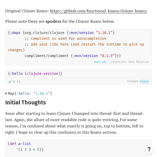 Clojure Koans 25 Threading Macros Notebook - Nextjournal Clojure Koans 25 Threading Macros Notebook - Nextjournal