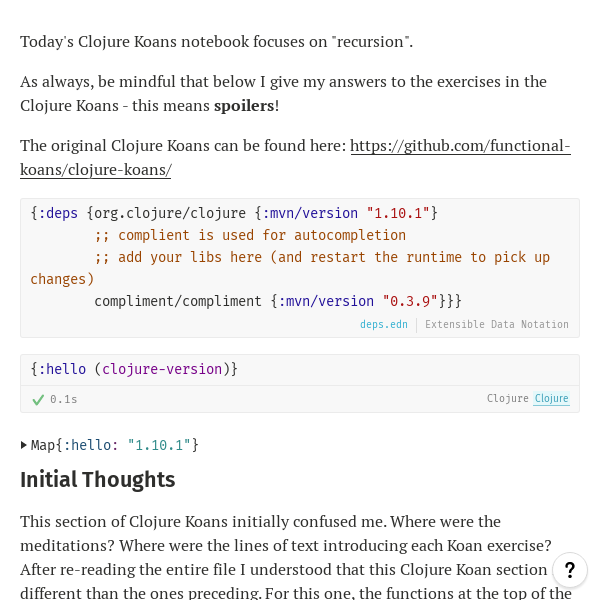 Clojure Koans 14 Recursion Notebook Nextjournal