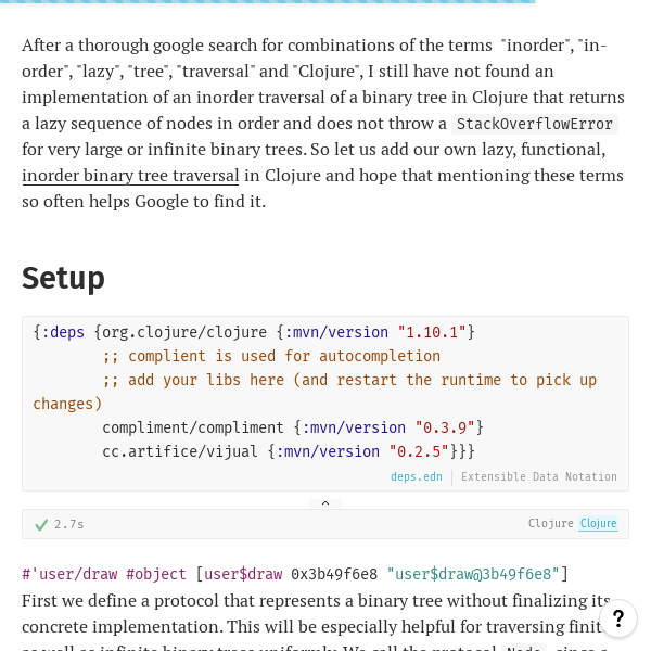Lazy Functional Inorder Binary Tree Traversal in Clojure - Nextjournal Lazy Functional Inorder Binary Tree Traversal in Clojure - Nextjournal