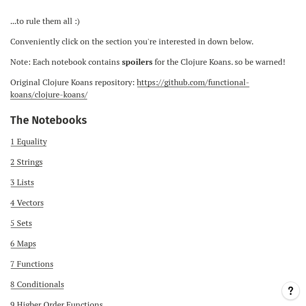 The One Clojure Koans Notebook... - Nextjournal The One Clojure Koans Notebook... - Nextjournal
