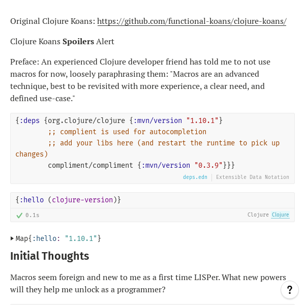 Clojure Koans 24 Macros Notebook Nextjournal 