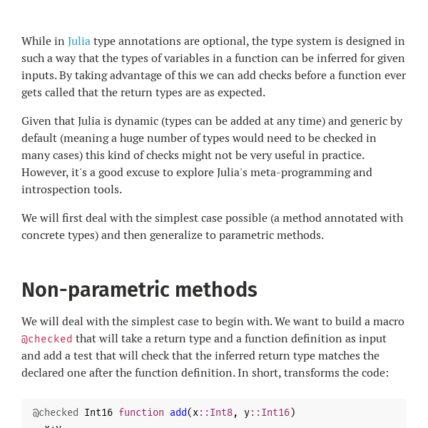 Adding static type checking to Julia in 100 lines of code - Nextjournal Adding static type checking to Julia in 100 lines of code - Nextjournal